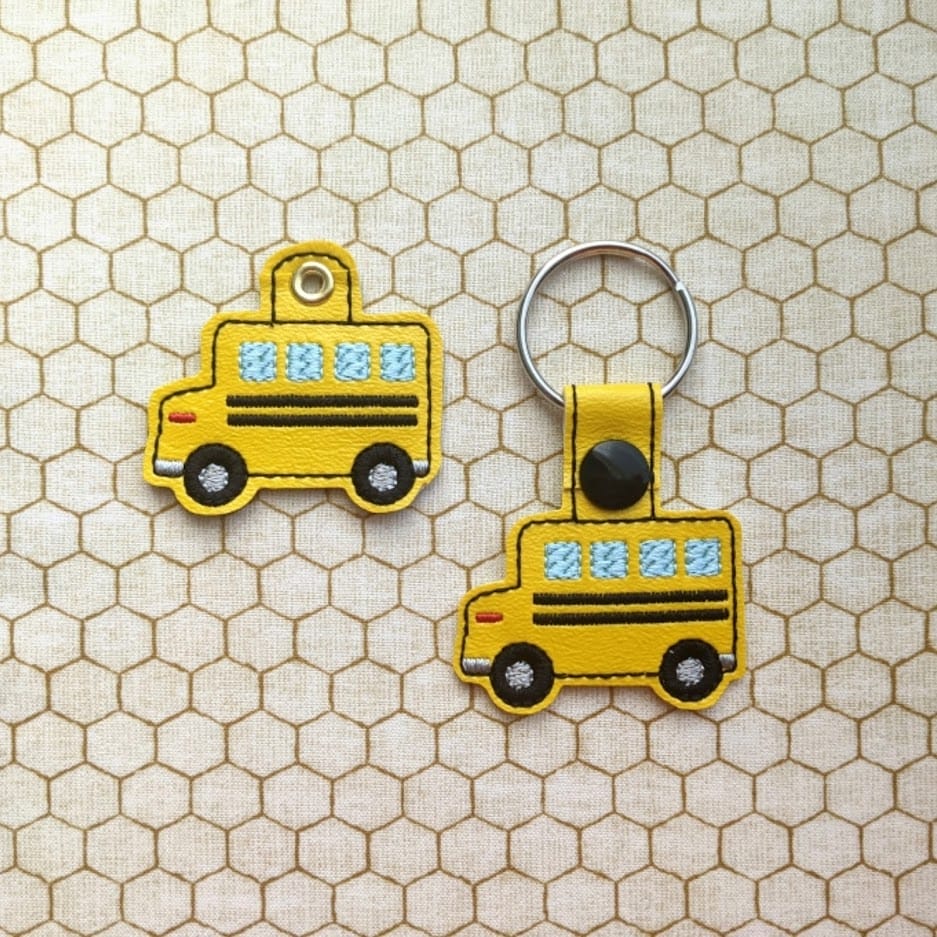 School Bus Snap Tab and Eyelet Fob - Designs by Little Bee