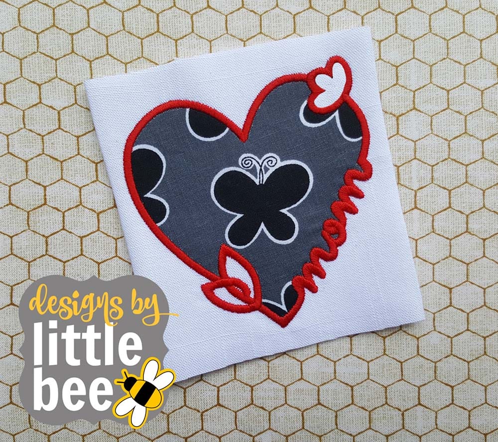 Mom Name Heart Applique - Designs by Little Bee