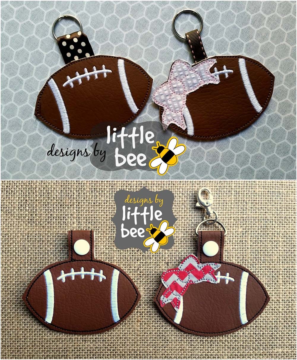 Football and Bow Key Fob / Snap Tab Set - Designs by Little Bee