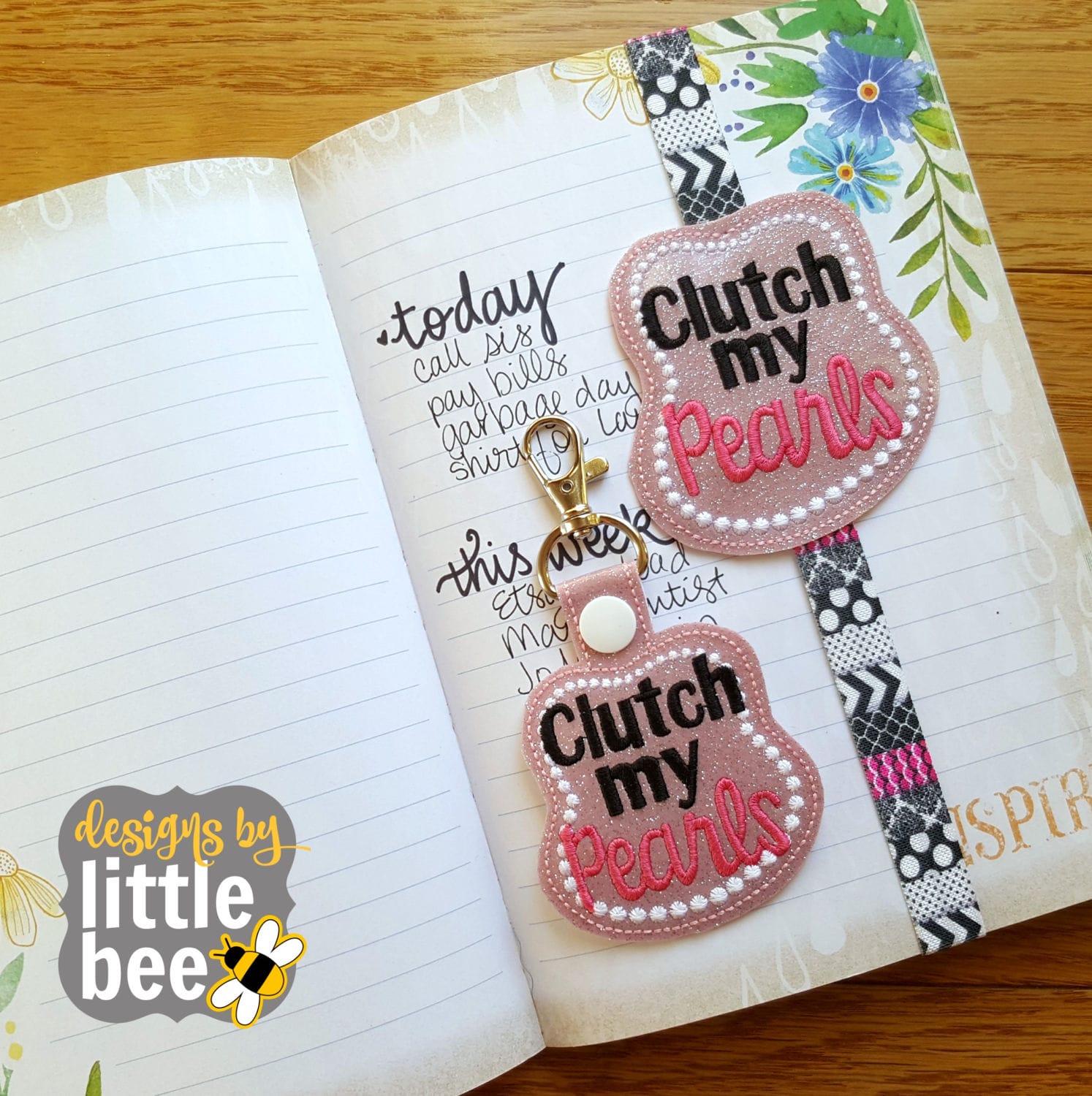Clutch My Pearls SET: Snap Tab & Book, Planner Band, SEWN IN Bookmark ...