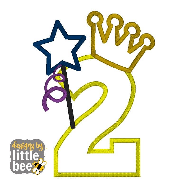 Birthday Princess Number 2 Applique 03 31 2017 - Designs by Little Bee