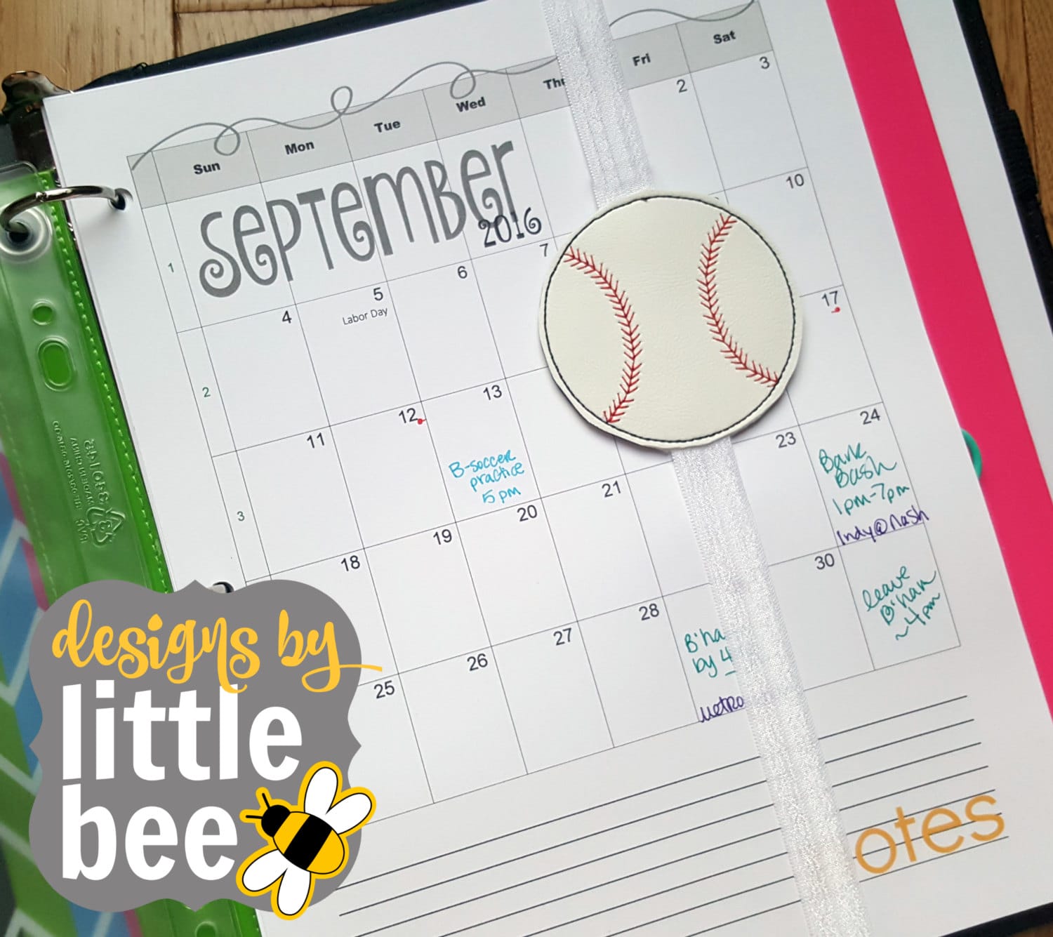 Baseball / Softball SEWN IN Book, Planner Band, Bookmark - Designs by ...