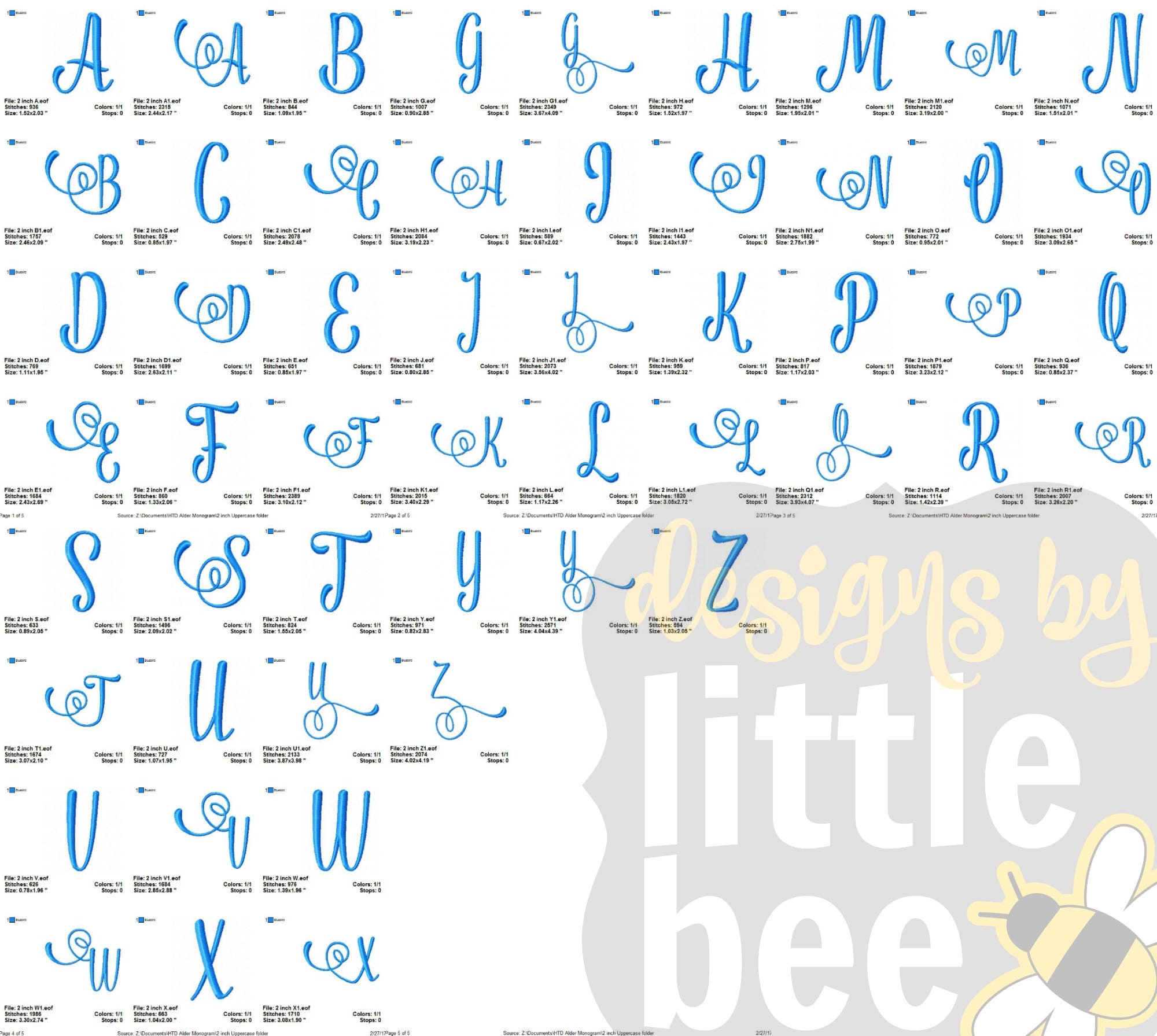 Lillian Font: 2", 3" - Designs by Little Bee