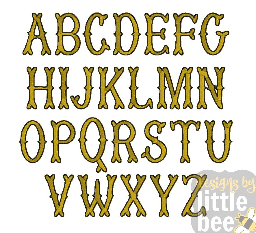 Fishtail Monogram with Outline Font - 2" 3" 4" - Designs by Little Bee