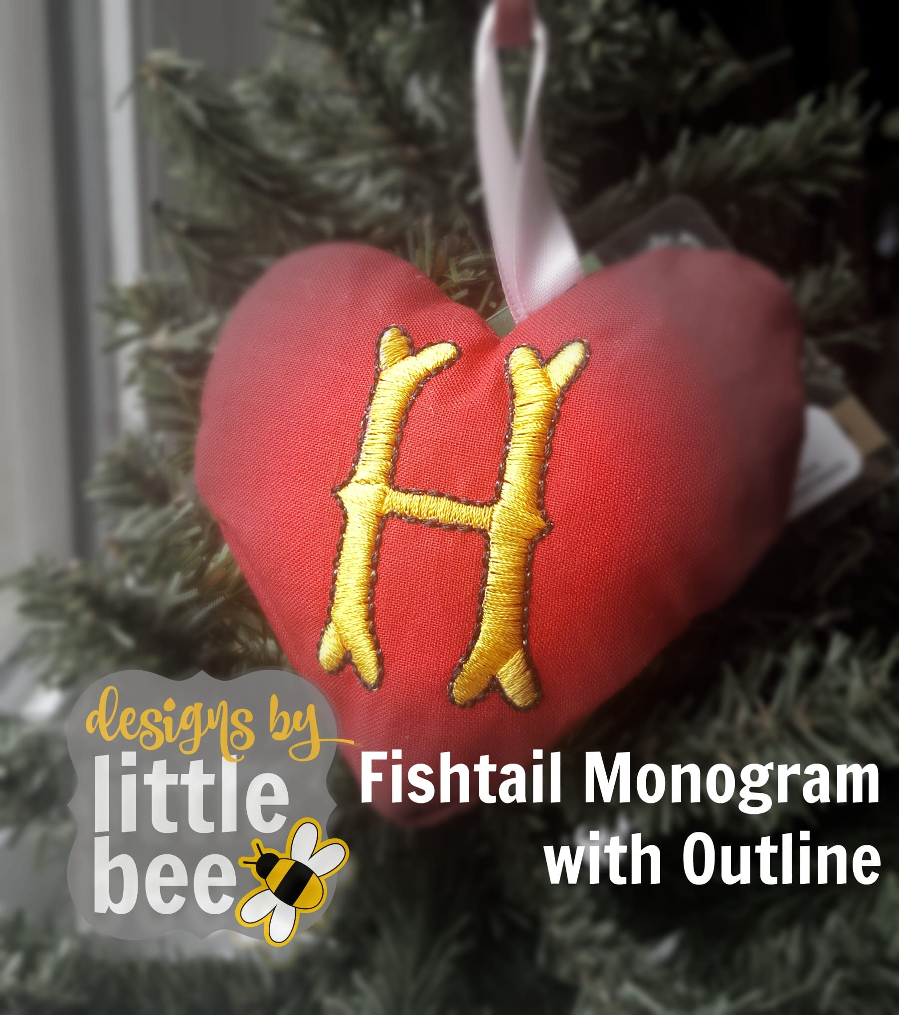 Fishtail Monogram with Outline Font - 2" 3" 4" - Designs by Little Bee