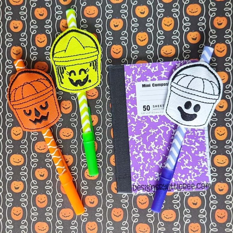 Halloween Pail Trio Pencil/Straw Hugger - Designs by Little Bee