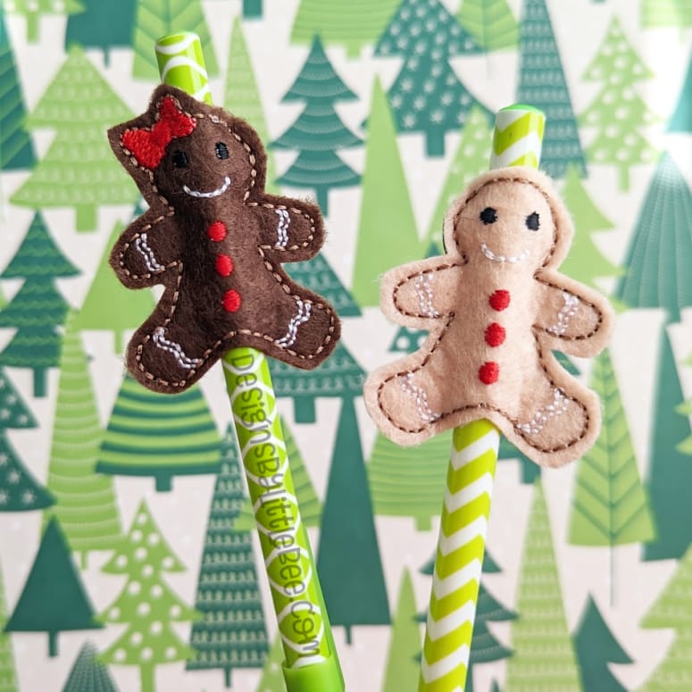 Gingerbread Boy & Girl Pencil/Straw Hugger - Designs by Little Bee