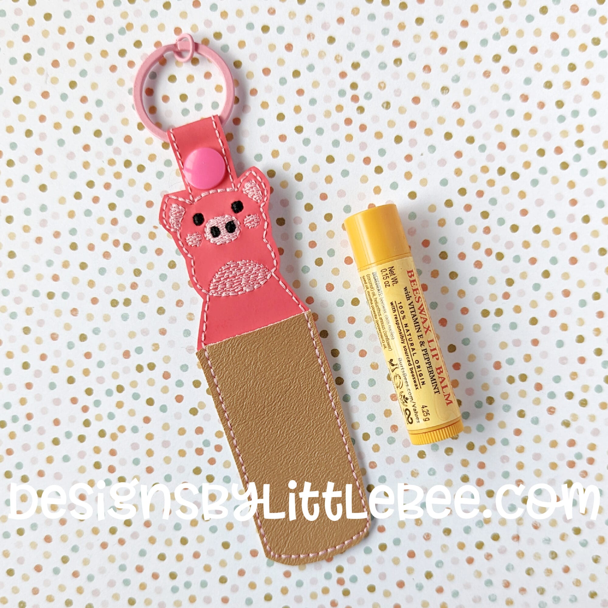 Pudgy Pig Lip Balm Holder - Snap Tab & Eyelet Key Fob - Designs by ...