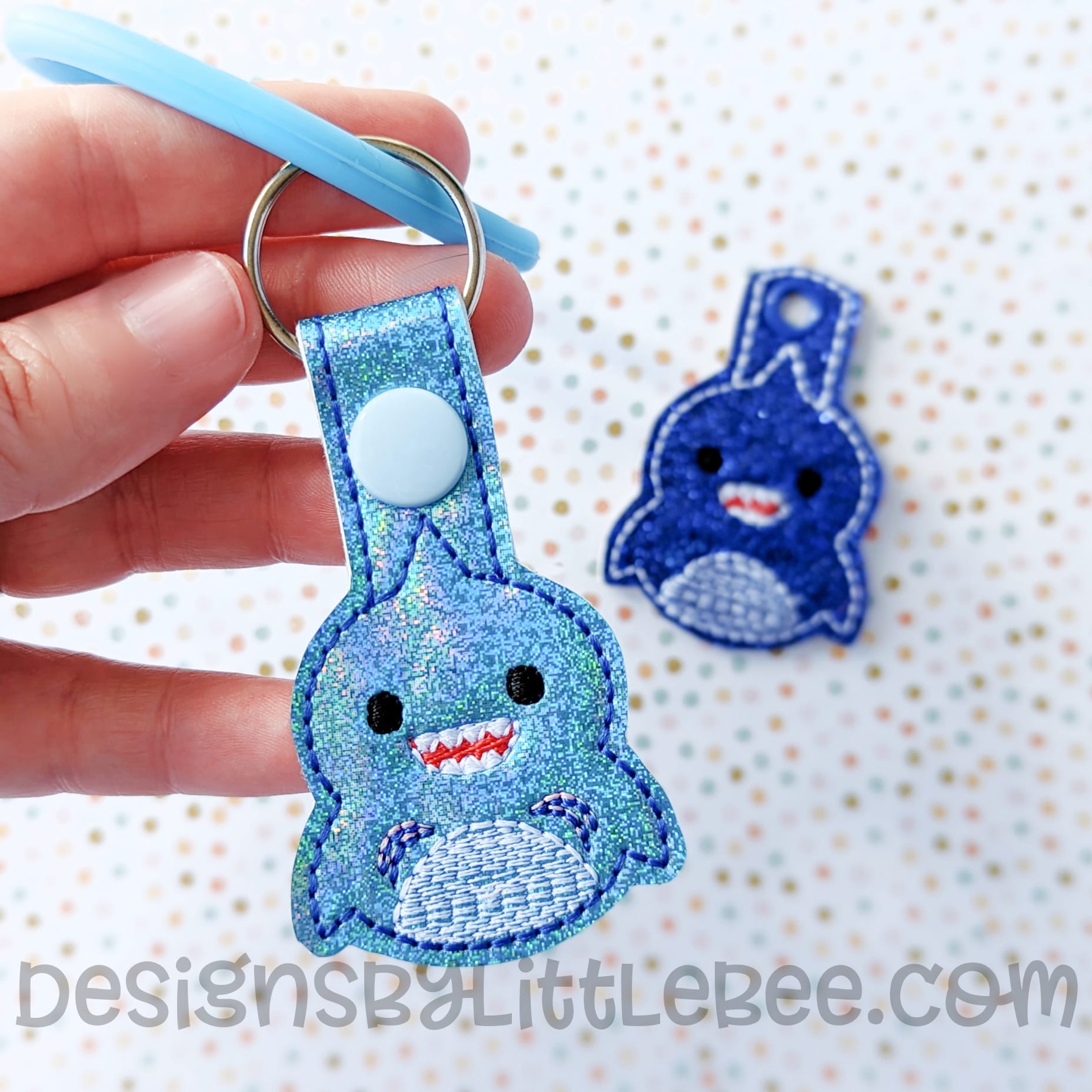 Pudgy Shark Snap Tab & Eyelet Key Fob - Designs by Little Bee