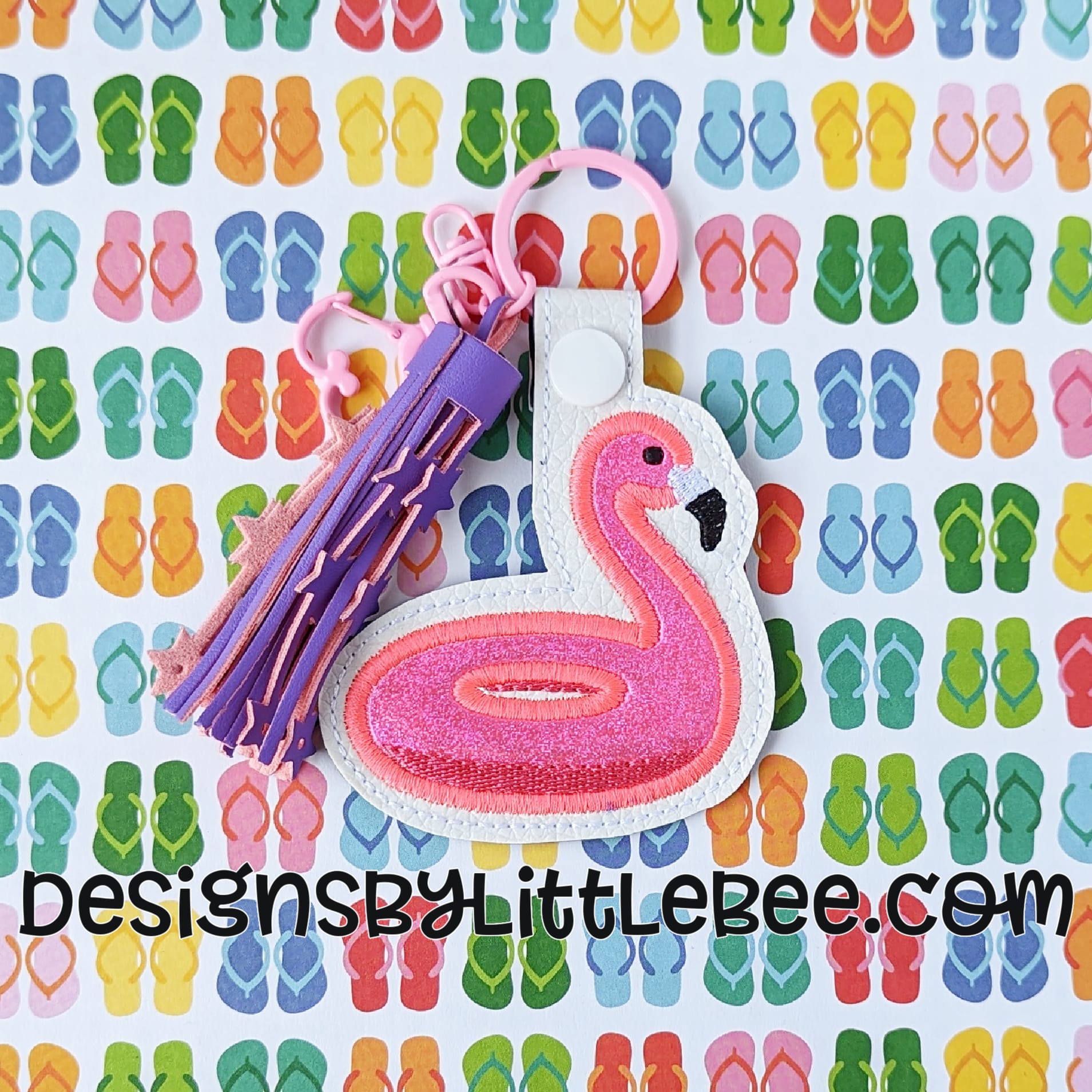 Flamingo Float Snap Tab & Eyelet Key Fob - Designs by Little Bee