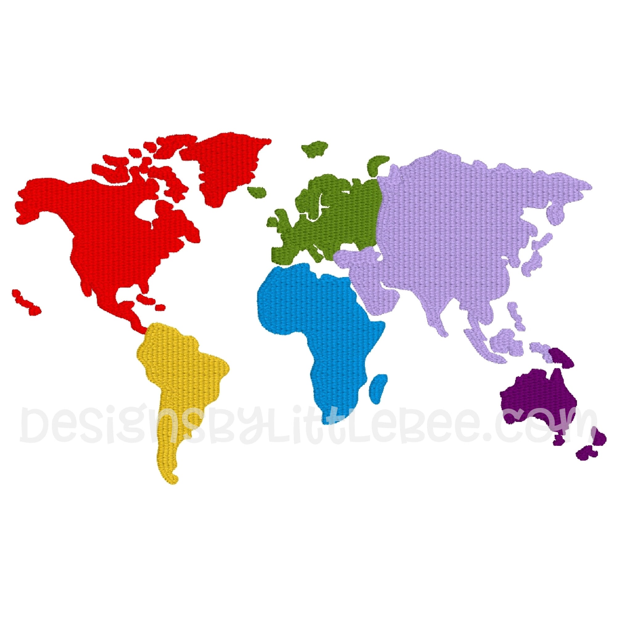 World Map Embroidery Design - Designs by Little Bee