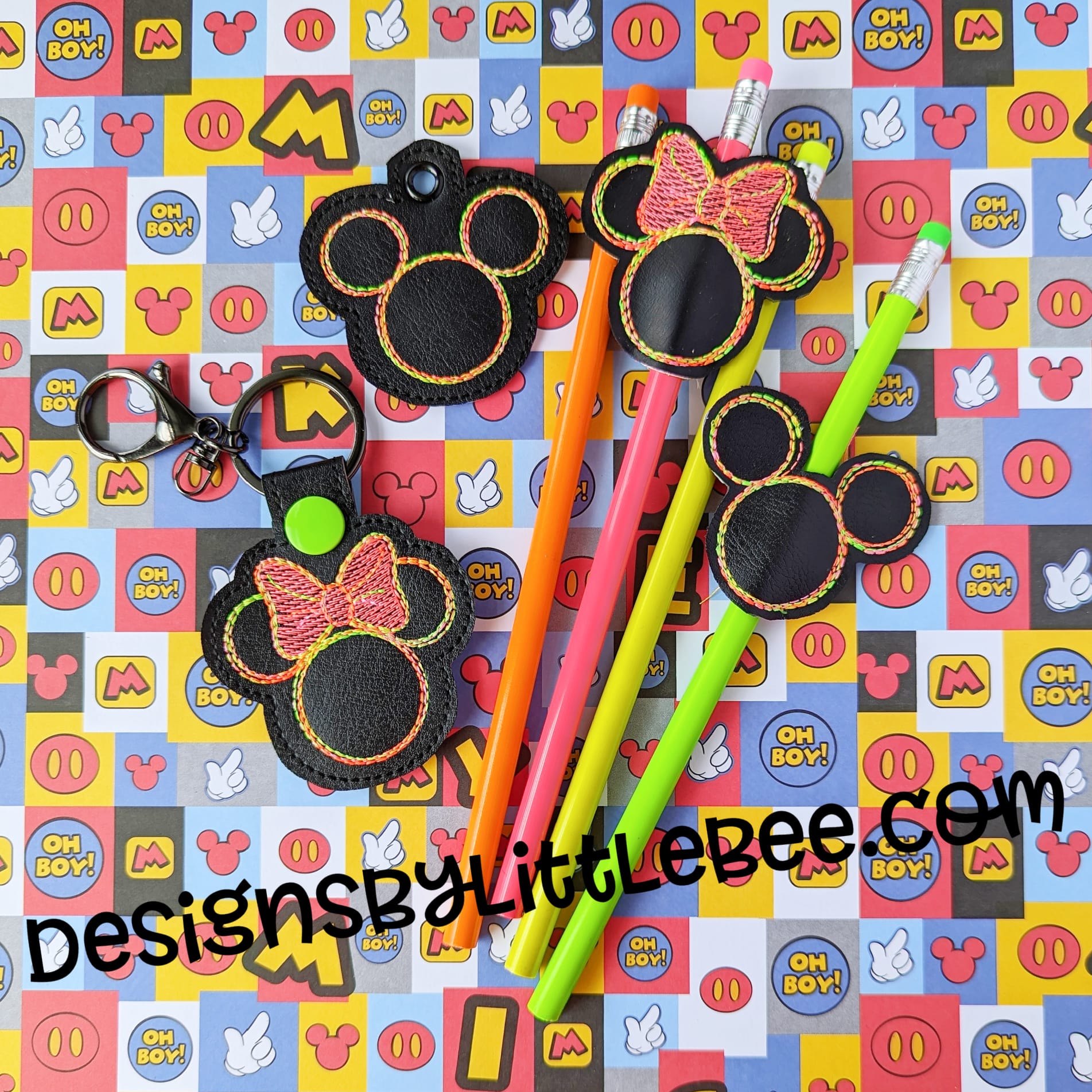 Mouse Snap Tab & Eyelet Key Fob & Hugger Set - Designs by Little Bee