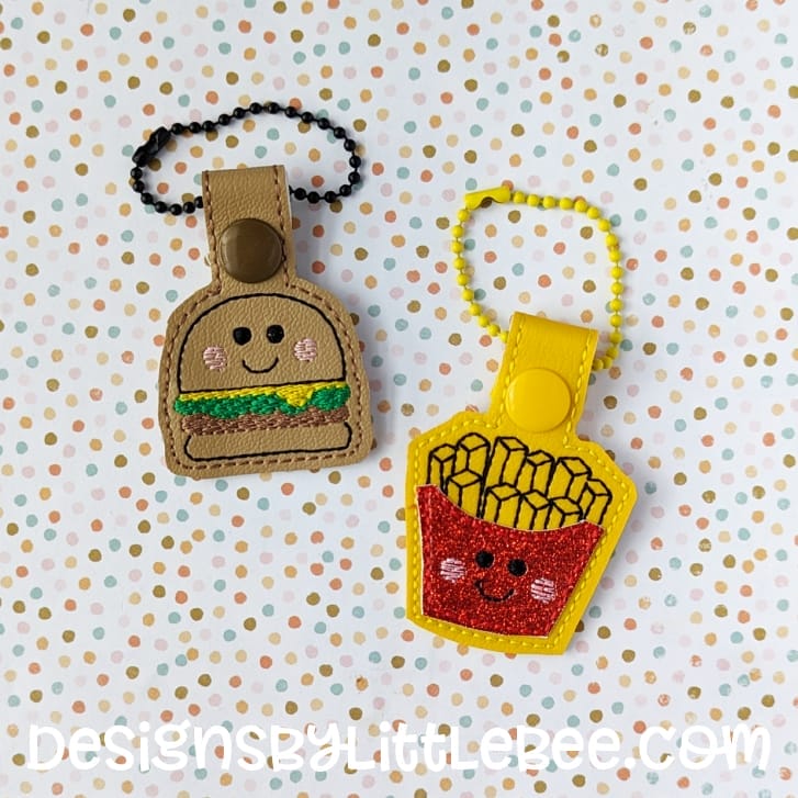 Burger & Fries Snap Tab & Eyelet Key Fob - Designs by Little Bee