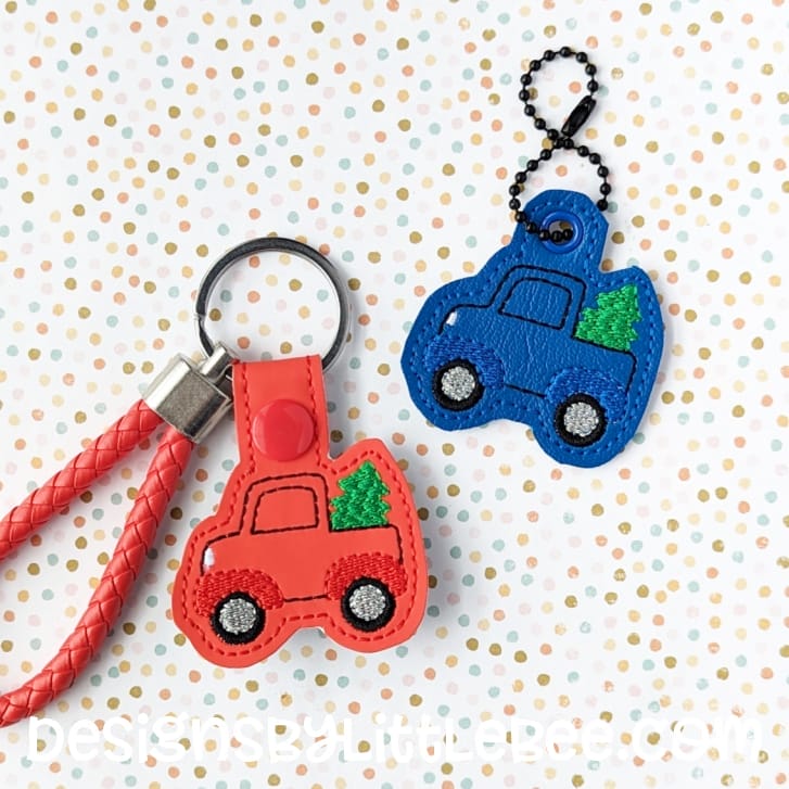 Truck with Christmas Tree Snap Tab & Eyelet Key Fob - Designs by Little Bee