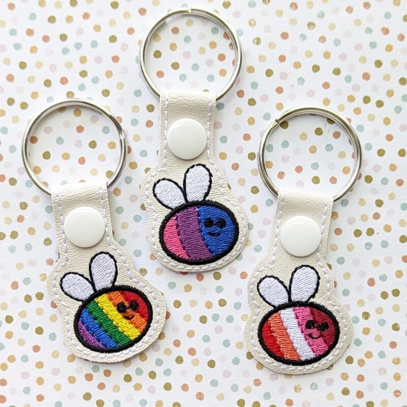 Rainbow Bees Snap Tab & Eyelet Key Fob - Designs by Little Bee