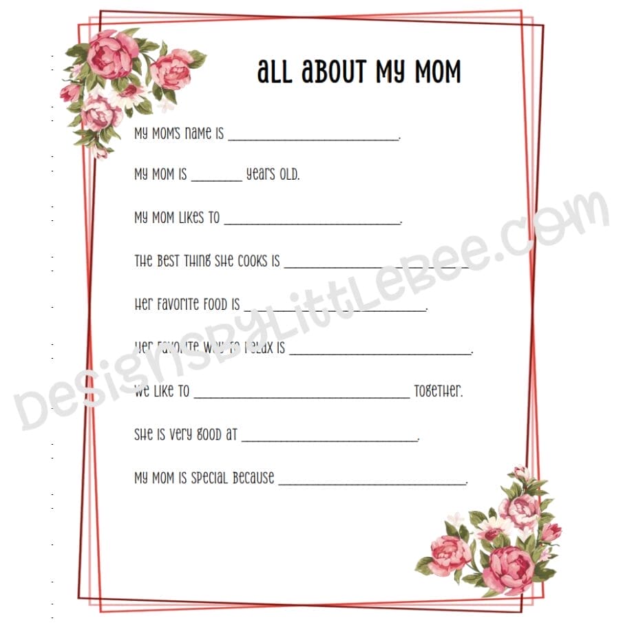 PRINTABLE Kid Interview Questions - Year End, Mother's Day - Designs by ...