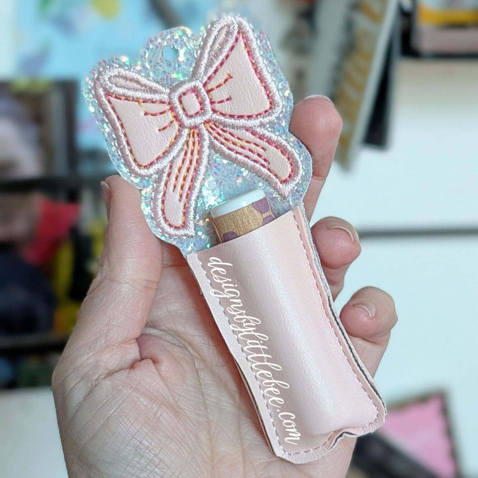 Big Bow Applique Lip Balm Holder - Snap Tab & Eyelet Key Fob - Designs ...